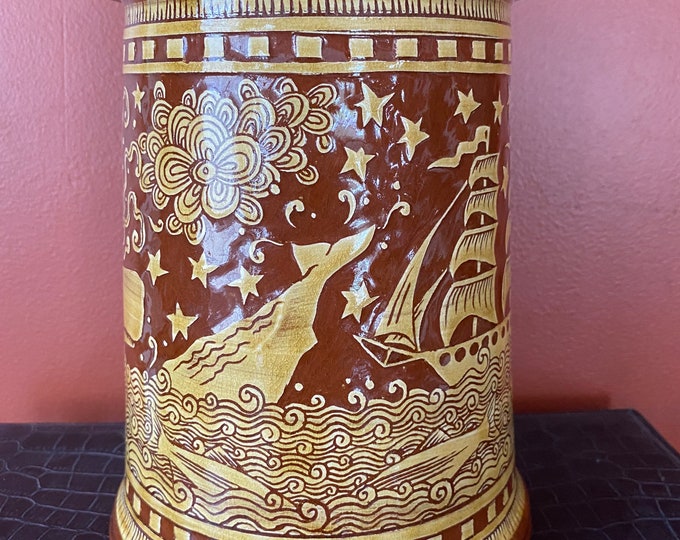 Vintage, Nautical,sgraffito, Redware Pottery Lamp, Whale, Mermaid, Ship ...