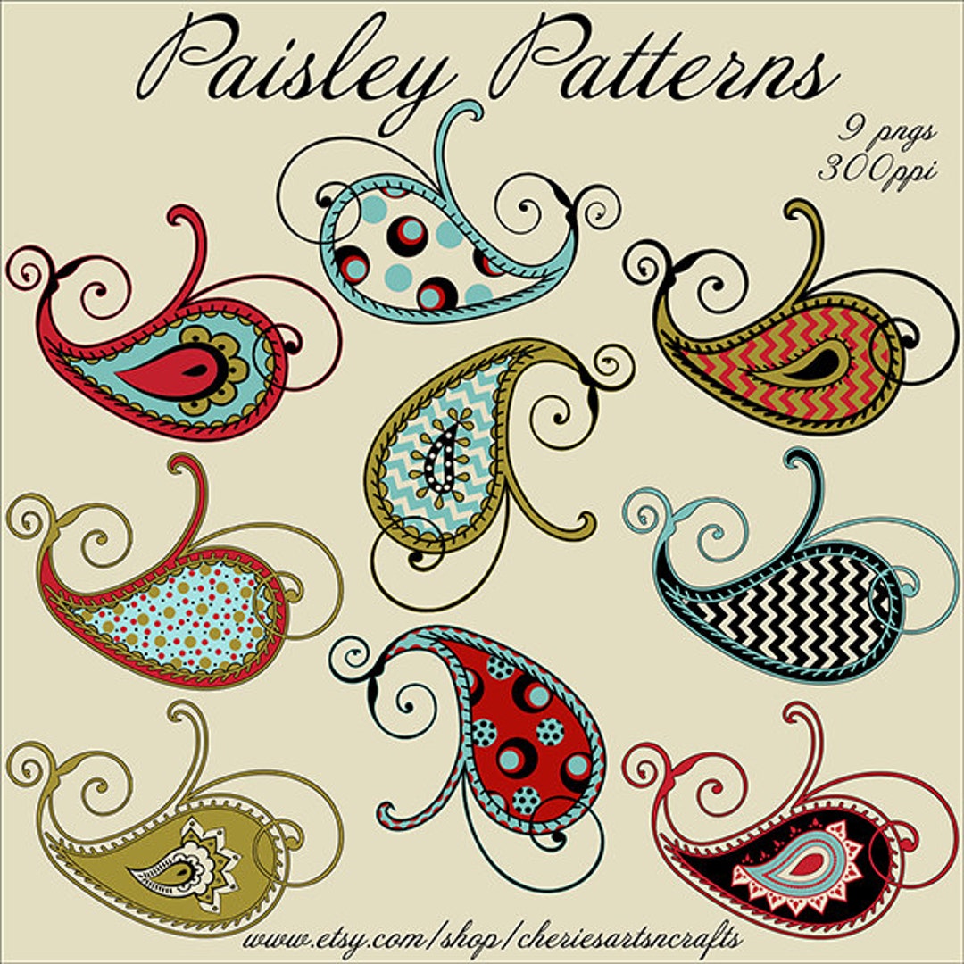 Paisley Patterns, 9 PNG Files, Paisley Graphics, Paisley Clip Art Set ...