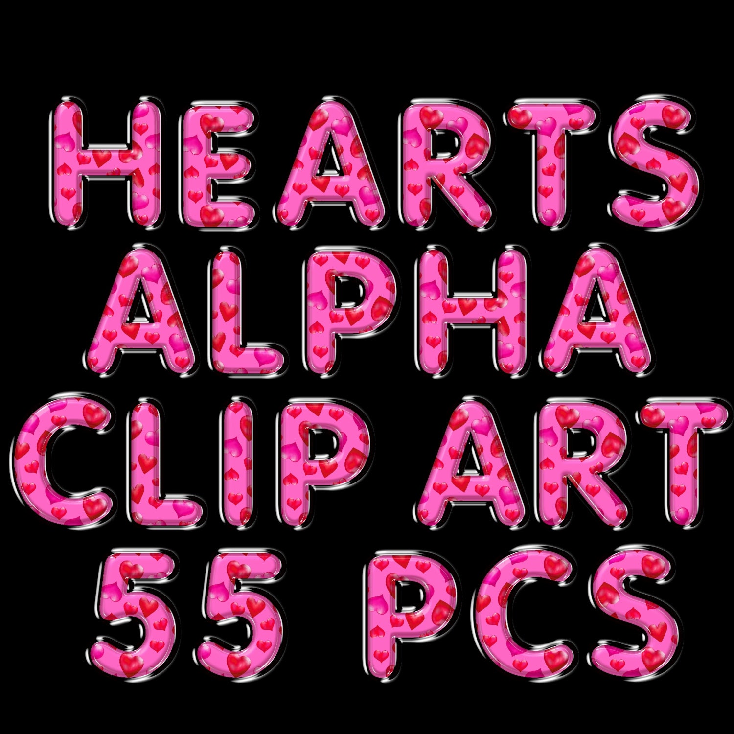 Pink Hearts Alphabet Clip Art Digital Downloads Instant | Etsy
