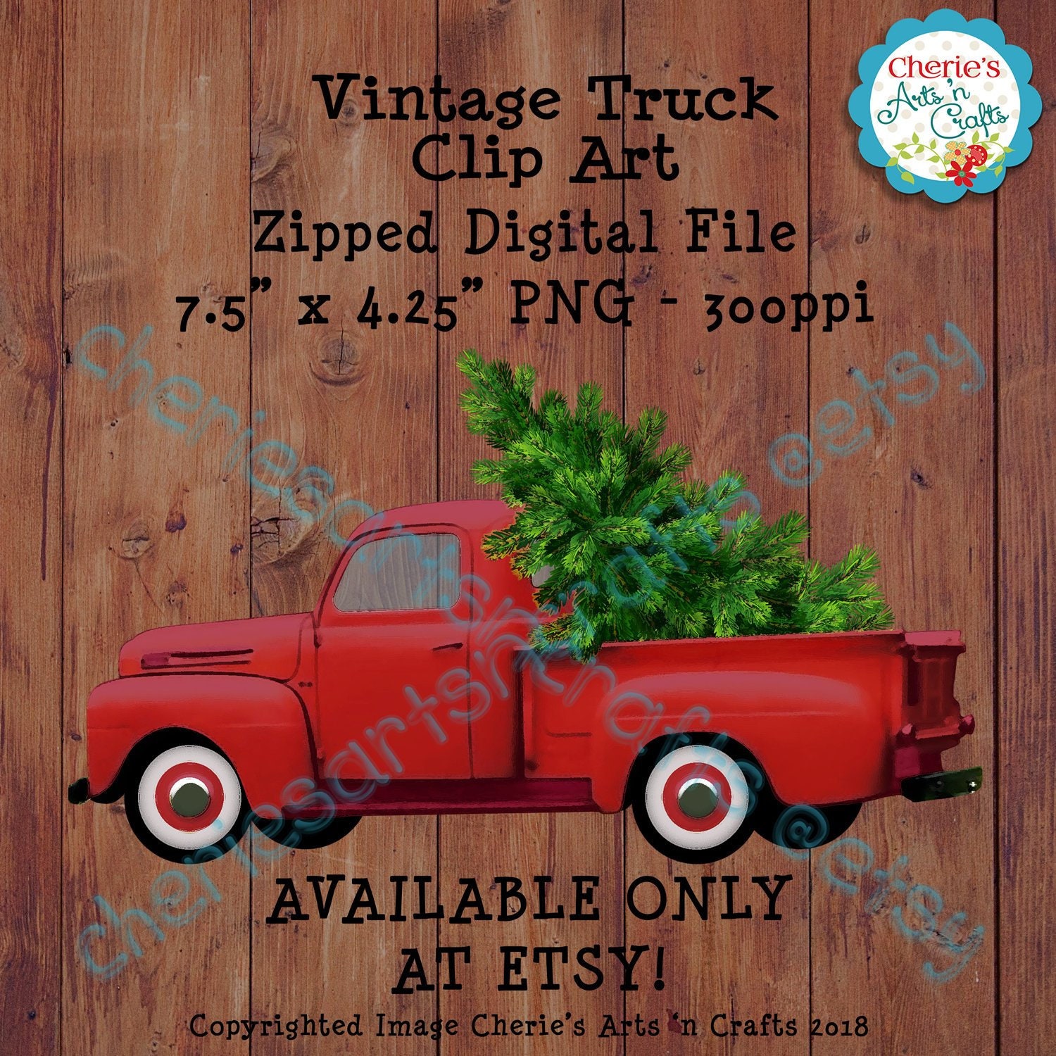 Vintage Green Truck Christmas Tree Snow Clipart Vintage | Etsy