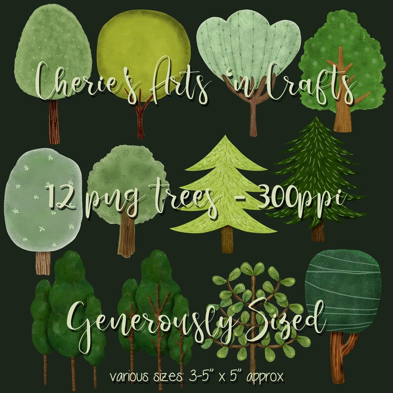 Watercolor Textured Style Trees Generously Sized PNG Files - Etsy
