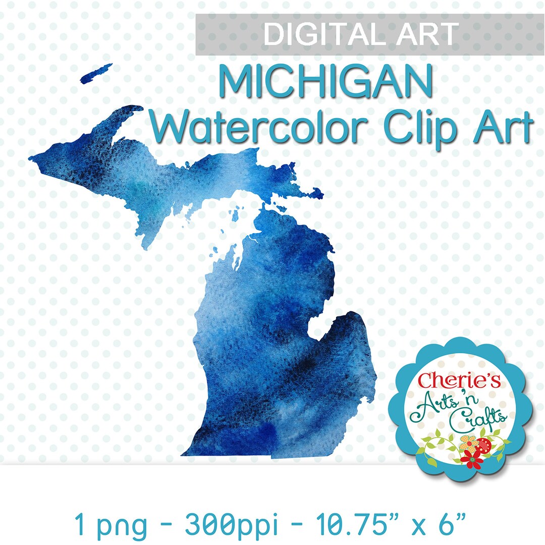 Michigan Watercolor Clip Art | PNG Clip Art | Michigan Silhouette With ...
