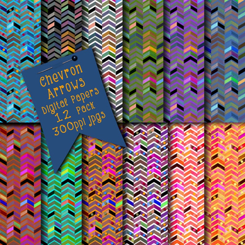 Chevron Arrows Digital Scrapbook Papers Digital Art | Etsy