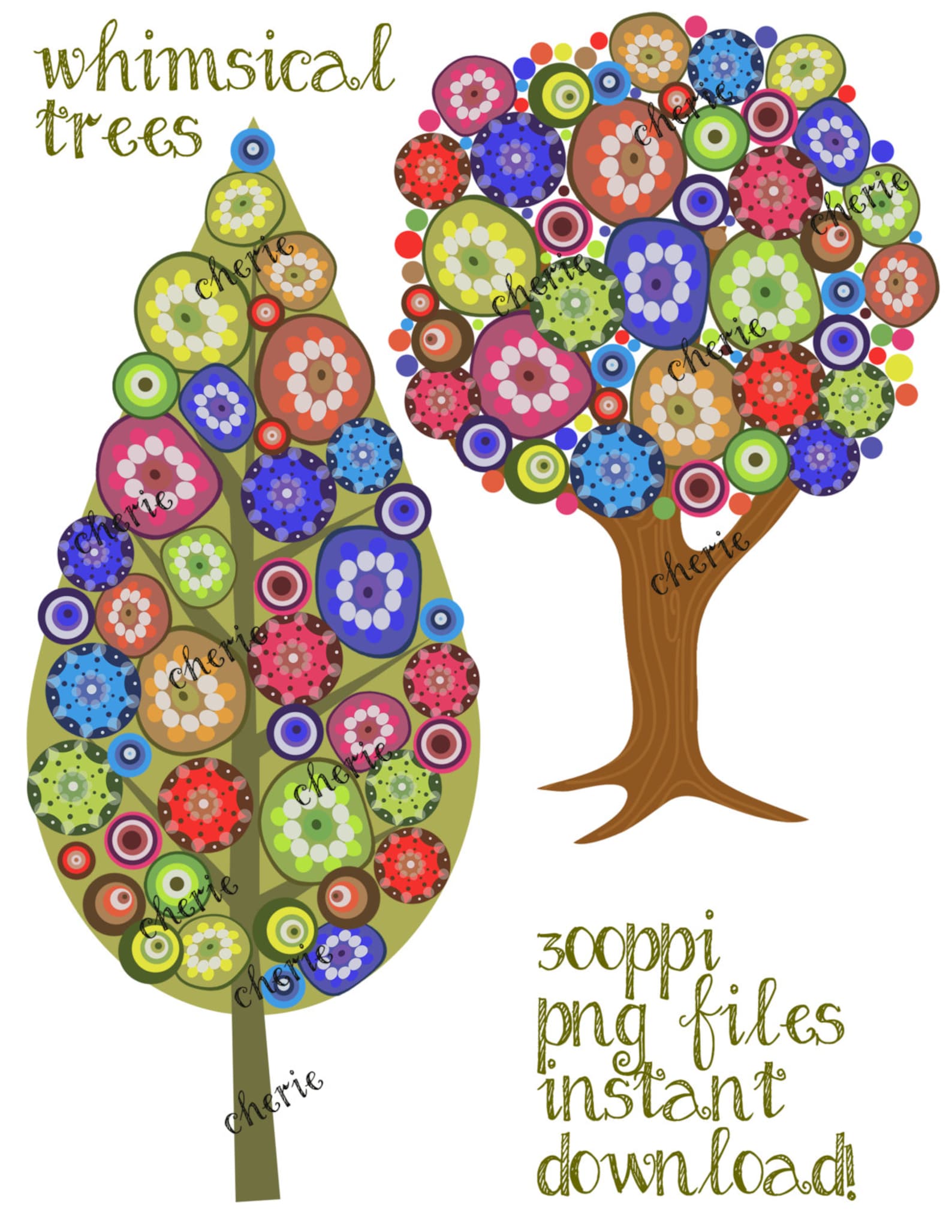 Instant Download Whimsical Trees Clip Art Commercial Use | Etsy