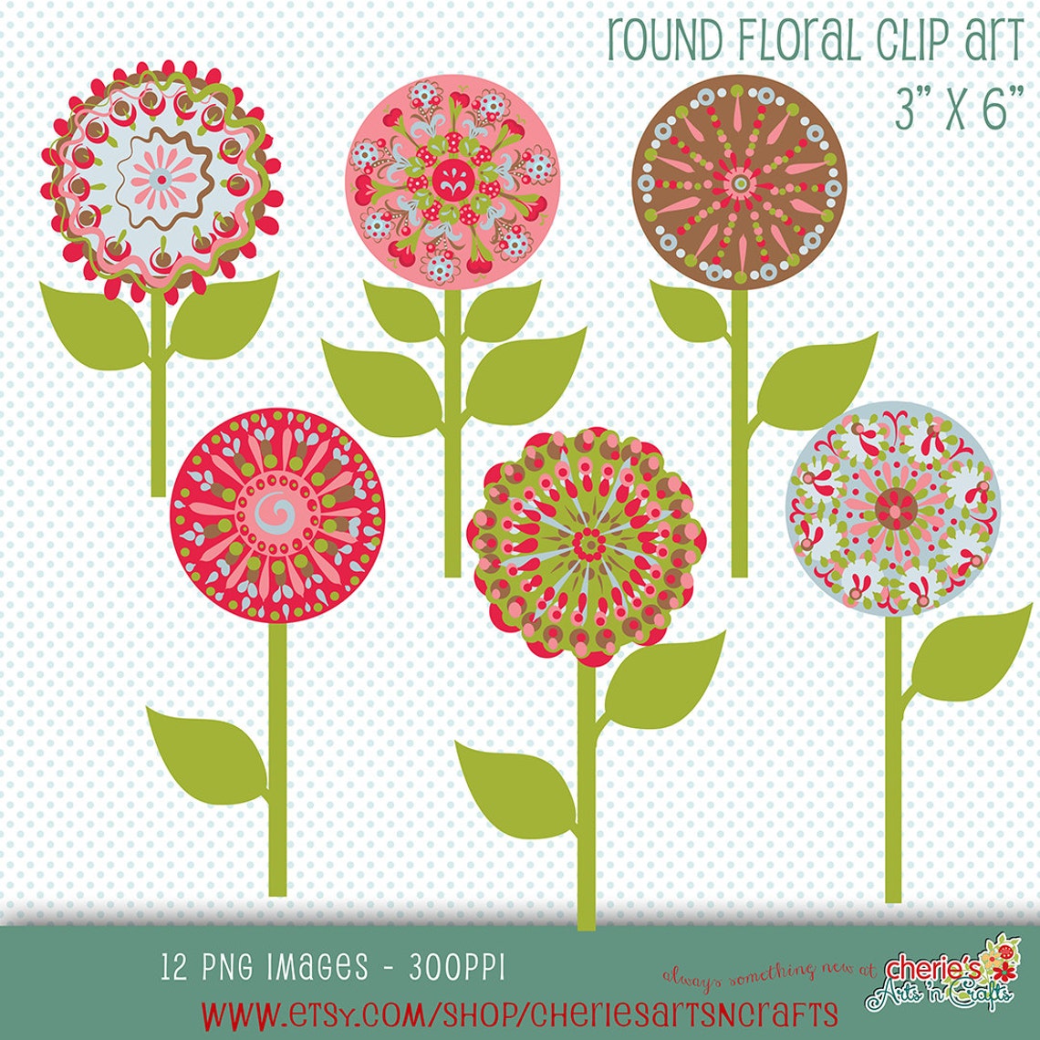 Floral Rounds Clip Art Round Flowers Clip Art Decorative PNG | Etsy
