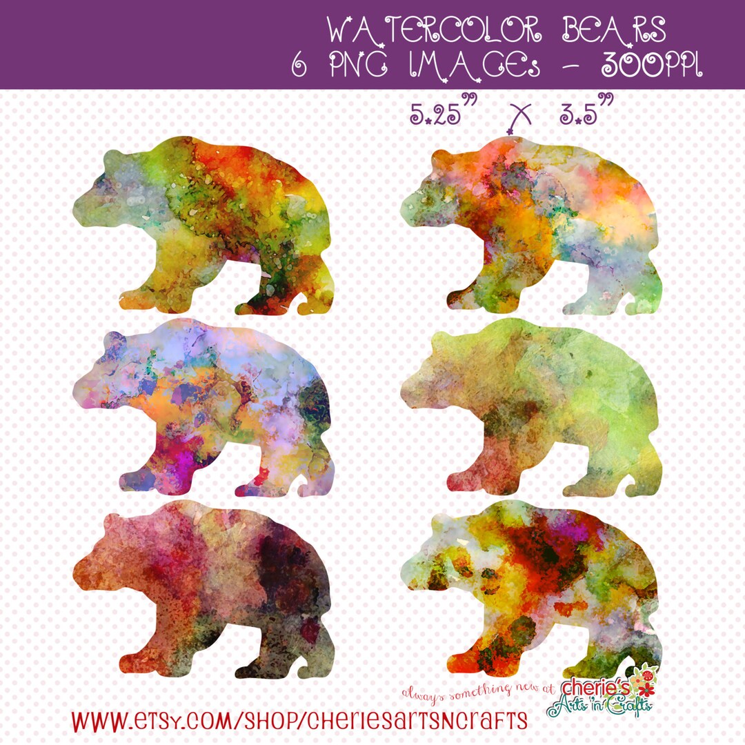 Watercolor Bears Clip Art, Digital Scrapbooking Elements, Digital ...