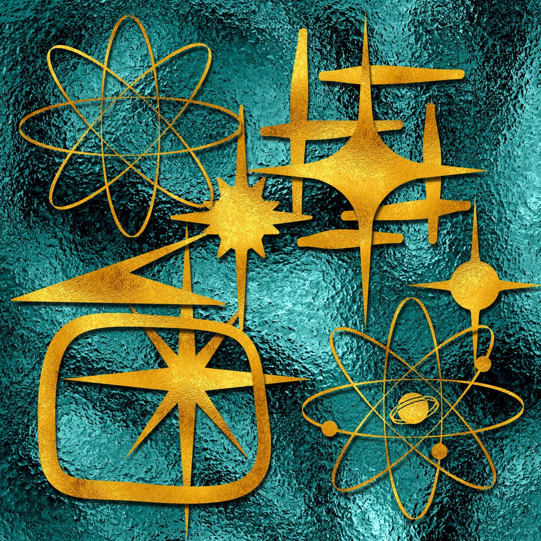Mid Century Modern Style: Atomic Gold Metallic PNG Clip Art 24 Shapes ...