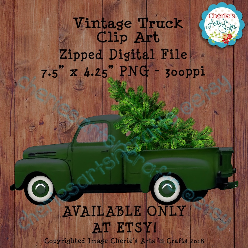 Vintage Green Truck Christmas Tree Snow Clipart Vintage | Etsy