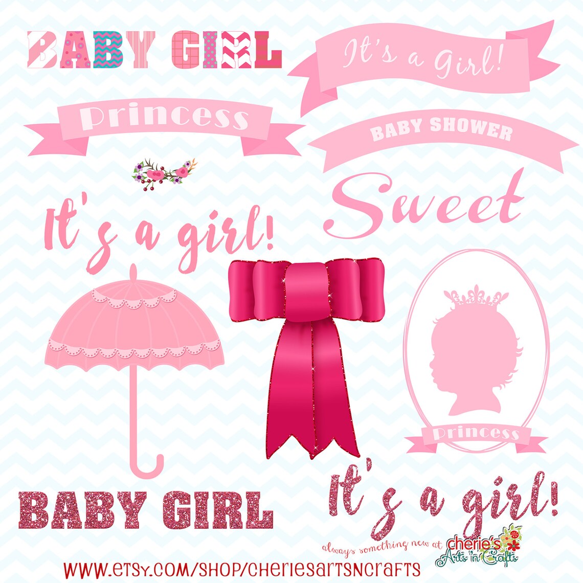 Pink Baby Shower Clip Art Pack Baby Girl Clipart Baby Shower | Etsy