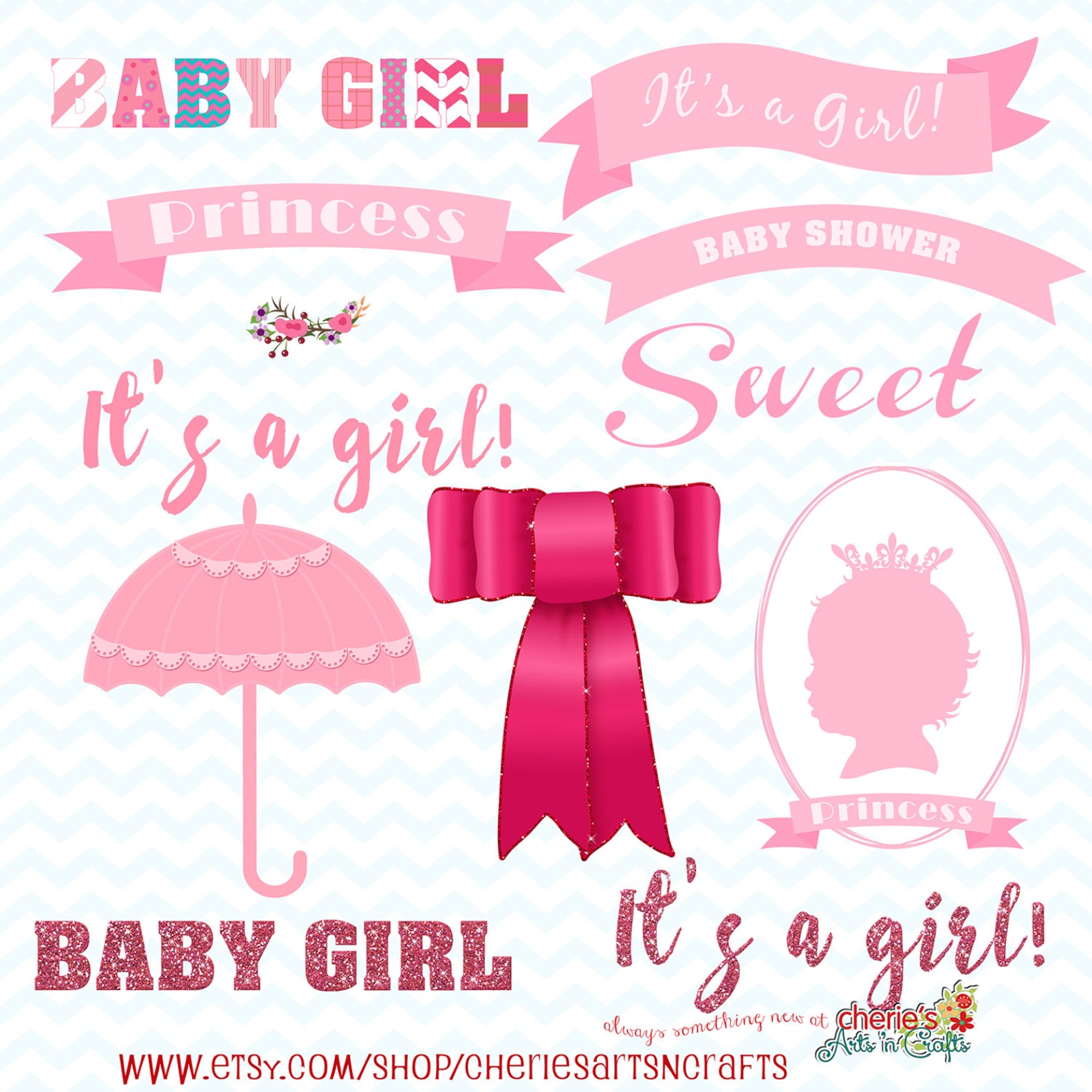 Pink Baby Shower Clip Art Pack Baby Girl Clipart Baby Shower | Etsy