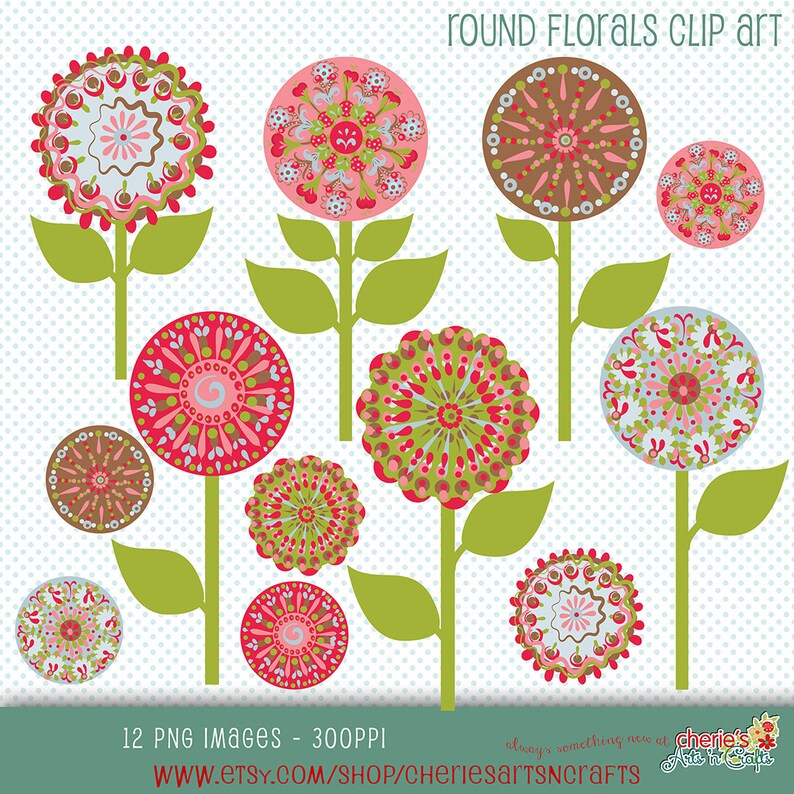 Floral Rounds Clip Art Round Flowers Clip Art Decorative PNG | Etsy