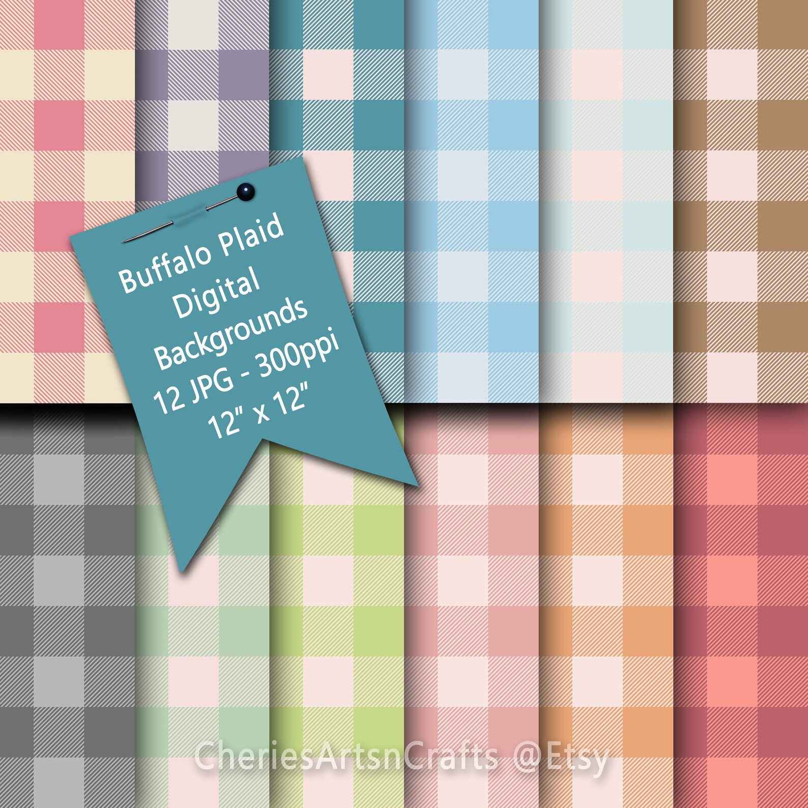 Buffalo Plaid Digital Backgrounds Spring Colors Digital | Etsy