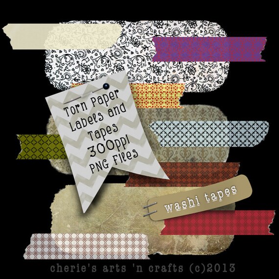 Instant Download Torn Grunge Paper Labels Washi Tape Strips | Etsy