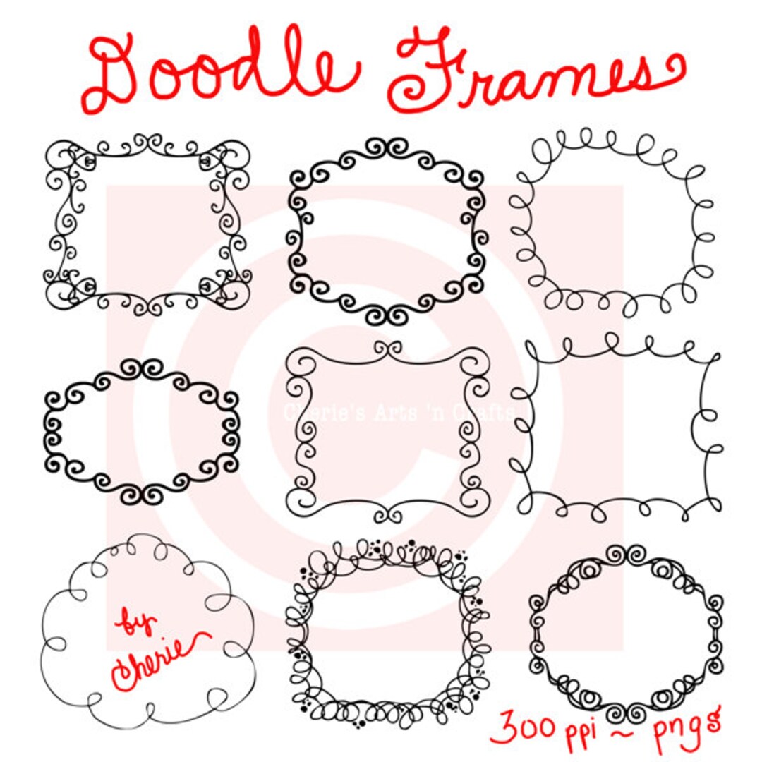 Doodle Art Frames, Instant Digital Download, PNG Files, Clip Art Frames ...