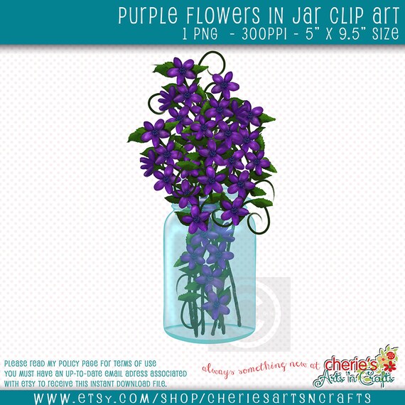 Mason Jar With Purple Flowers Clipart