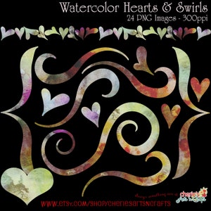 Boho Watercolor Hearts Clip Art PNG Cliparts Hearts Clip Art Watercolor ...