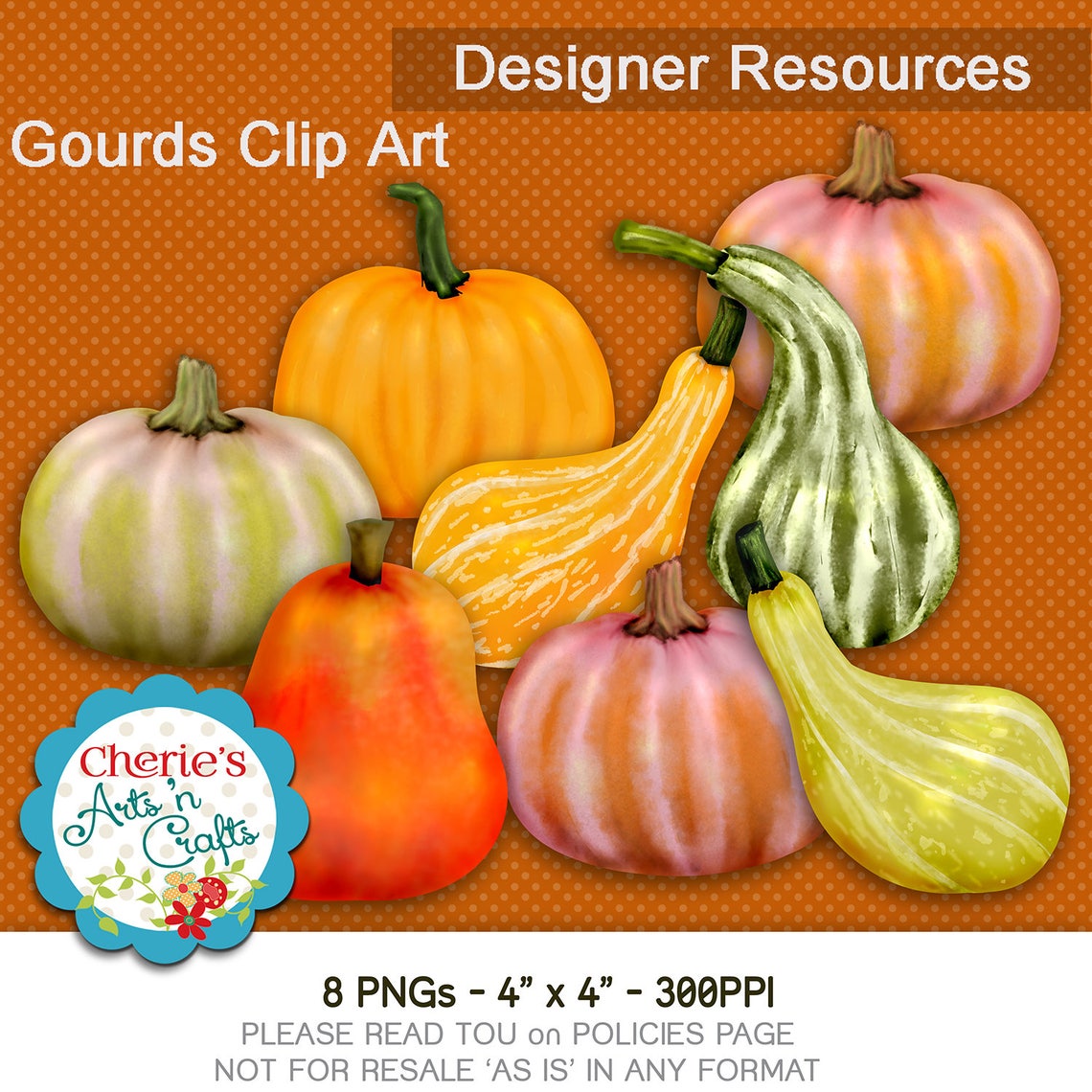 Gourds Clip Art Hand Painted Digital Art Designer | Etsy
