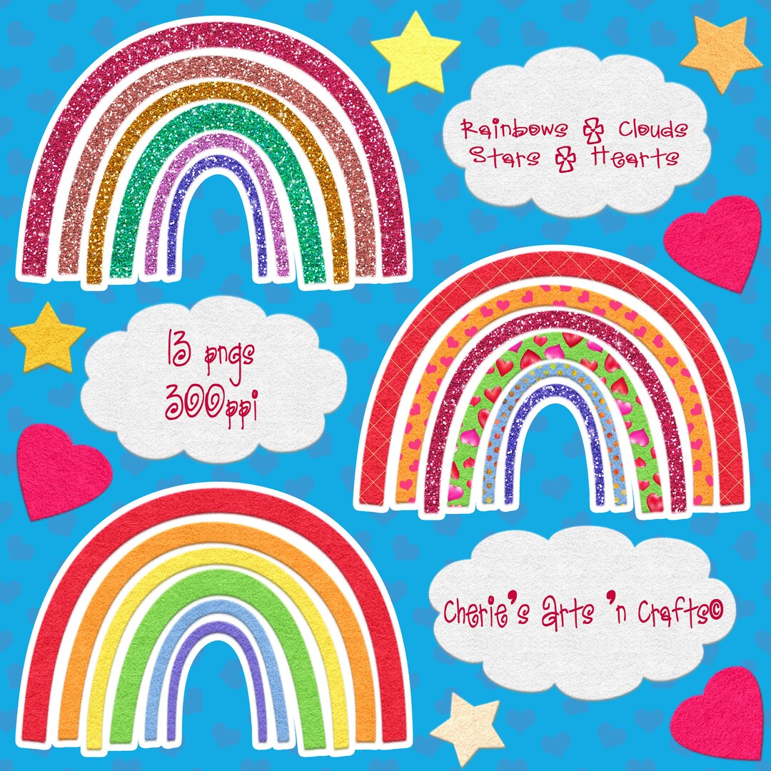 Rainbows Clip Art Cute Felt Look Glitter Look Rainbows Graphics ...