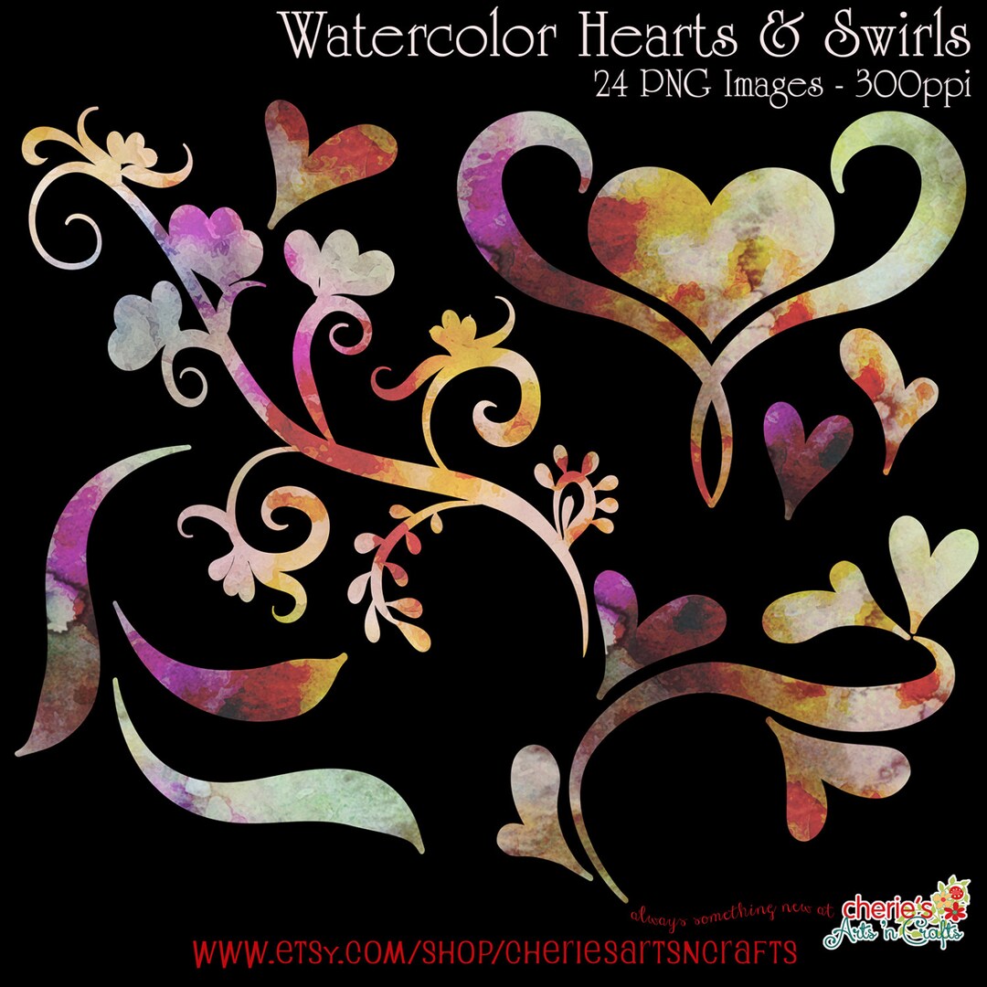 Boho Watercolor Hearts Clip Art |PNG Cliparts | Hearts Clip Art ...