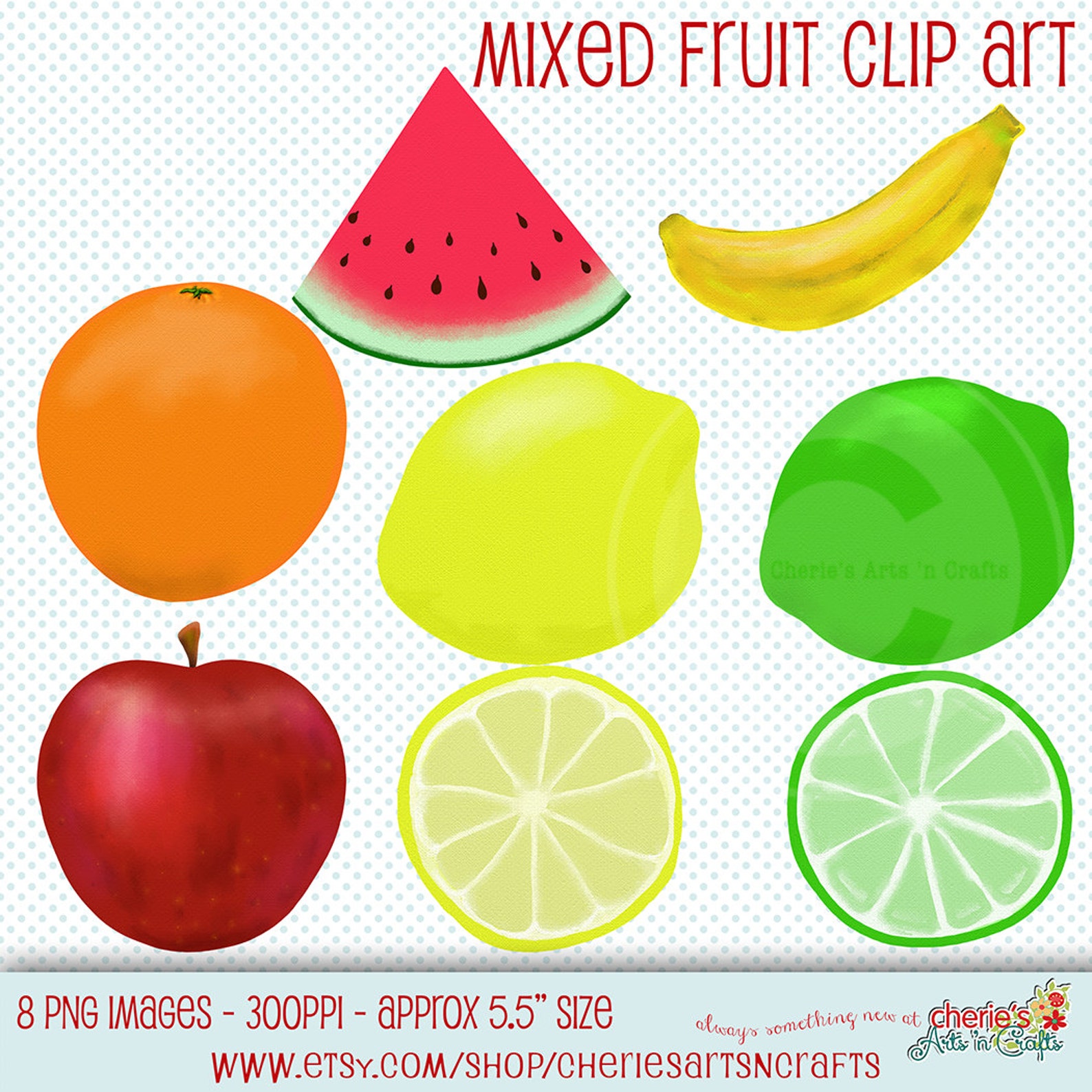 Fruit Clip Art Mixed Fruit Clip Art Lemon Clip Art Lime | Etsy