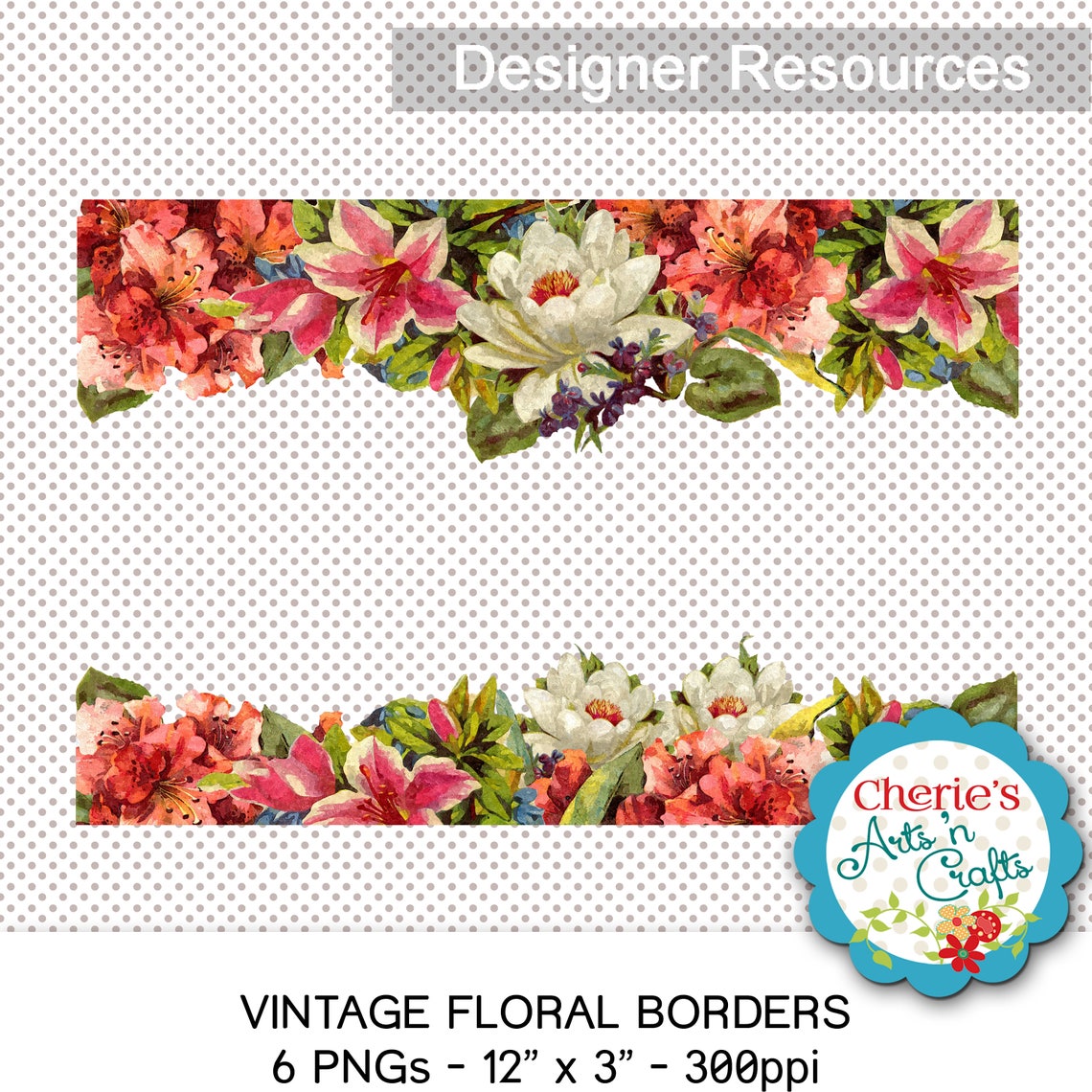 Vintage Flowers Borders 12 Wide PNG Floral Digital | Etsy