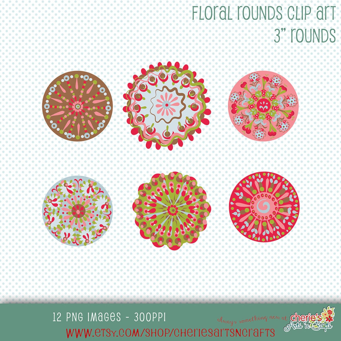 Floral Rounds Clip Art Round Flowers Clip Art Decorative PNG | Etsy