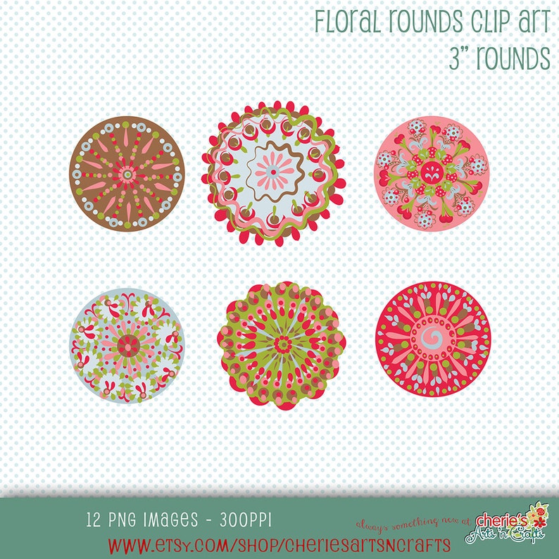 Floral Rounds Clip Art Round Flowers Clip Art Decorative PNG | Etsy