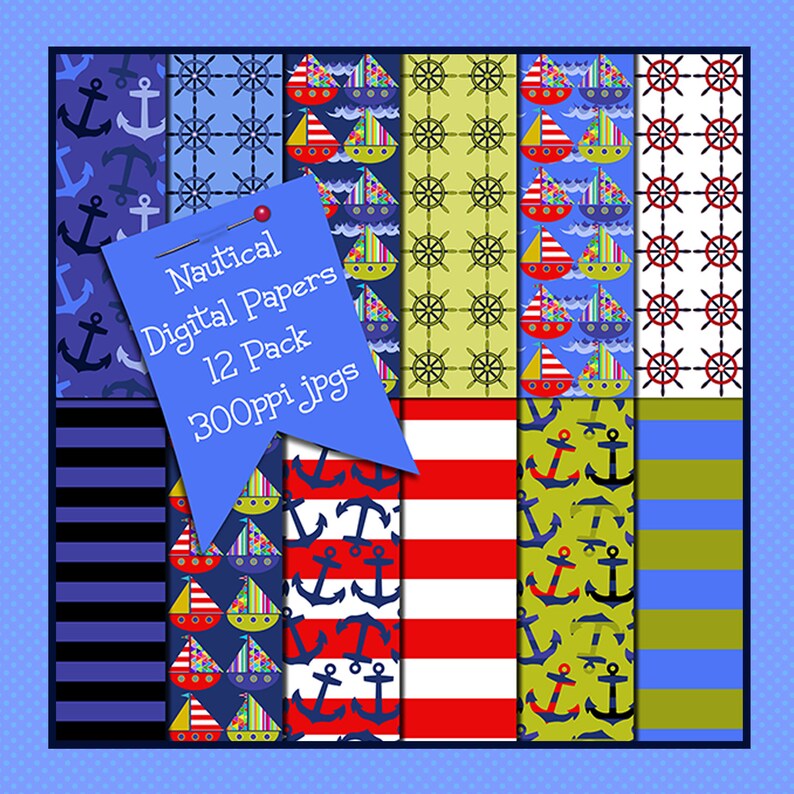 Nautical Digital Backgrounds and Clip Art Elements Kit | Etsy