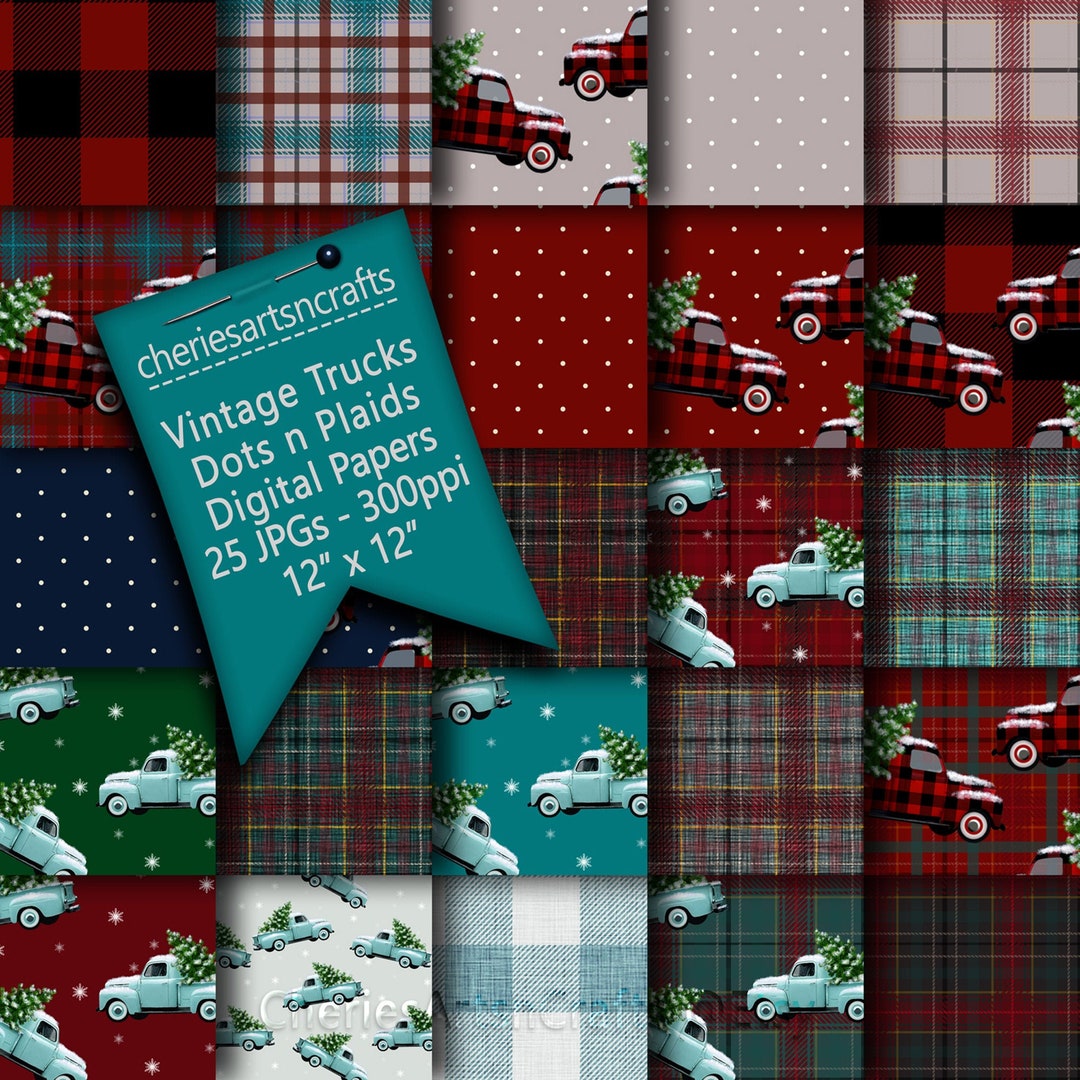 Vintage Trucks Christmas Digital Backgrounds Holiday Patterns Digital ...