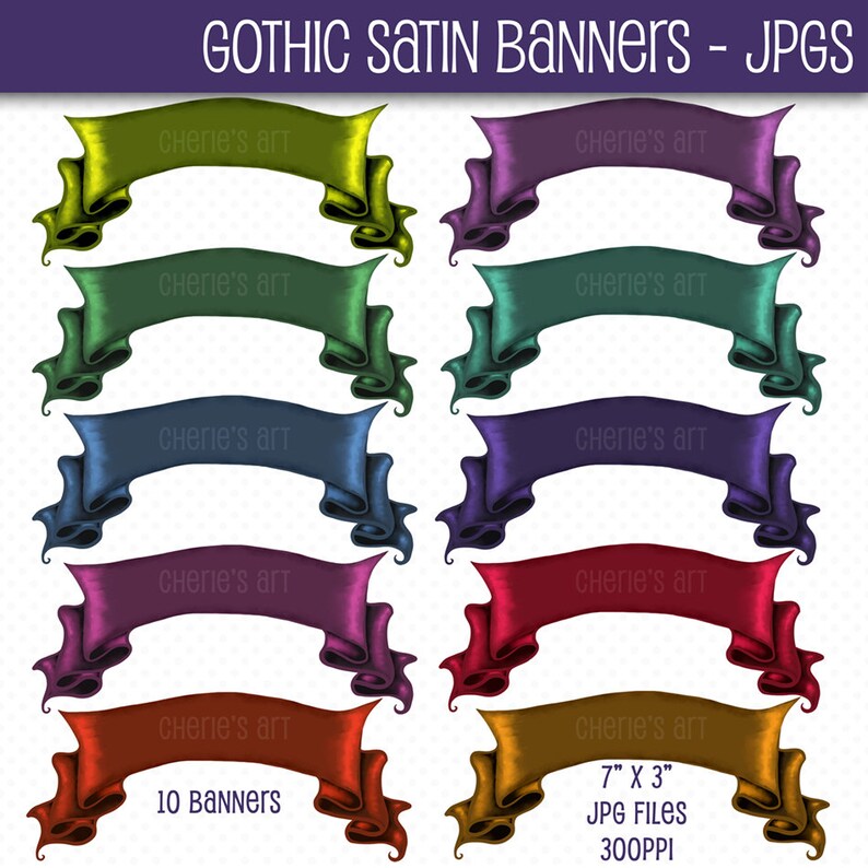 Gothic Banners JPG Clip Art, Halloween Banners, Banner Graphics, Satin ...