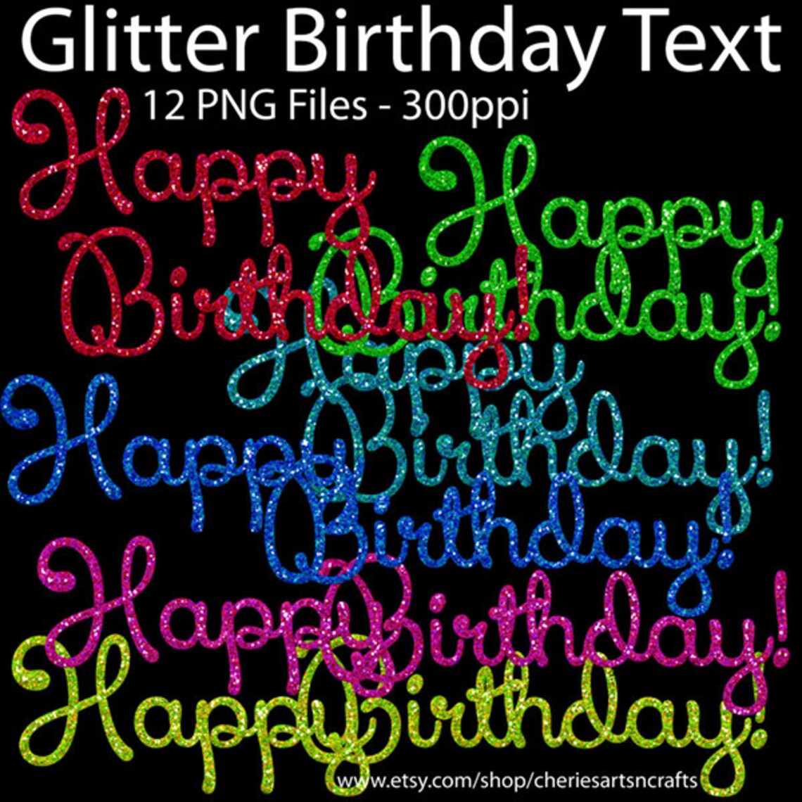 Glitter Happy Birthday Text Graphics Glitter Graphics - Etsy