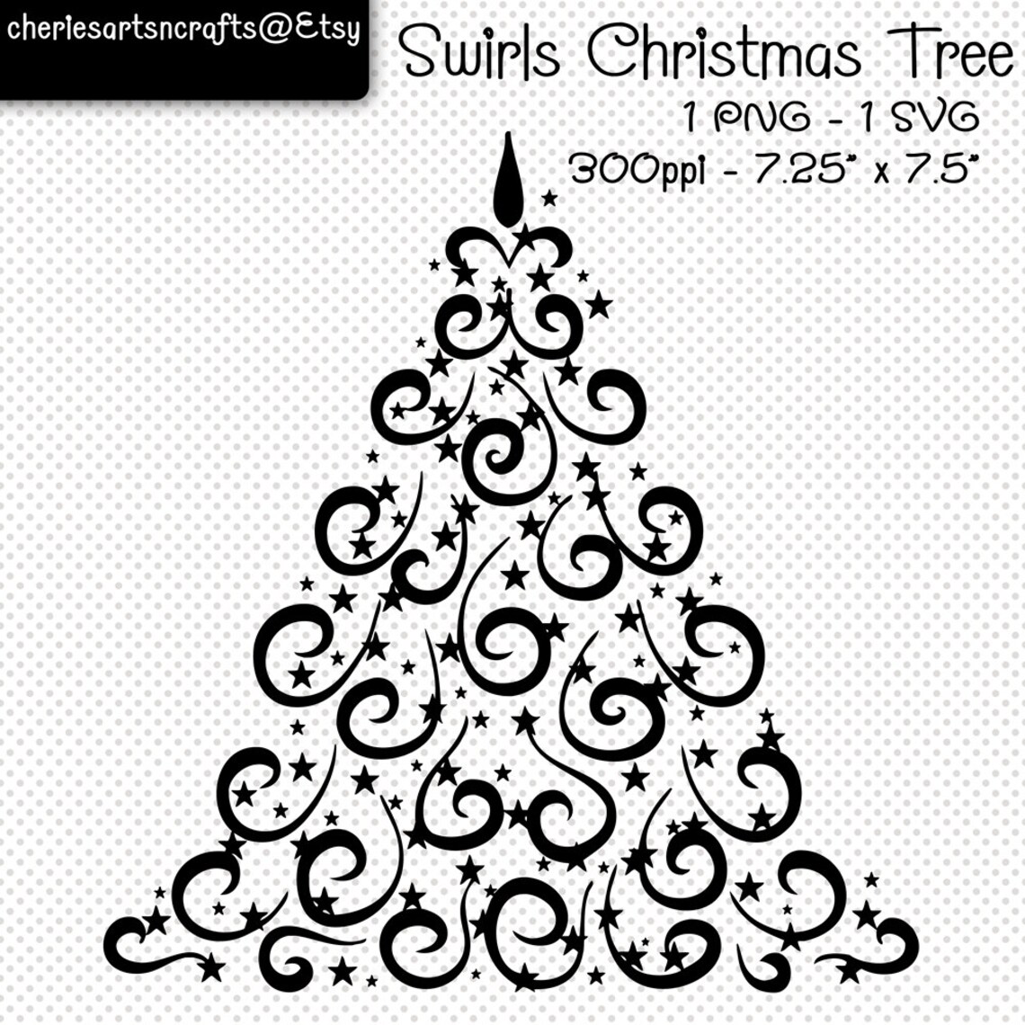 Swirls Christmas Tree SVG and PNG Digital Files Christmas | Etsy
