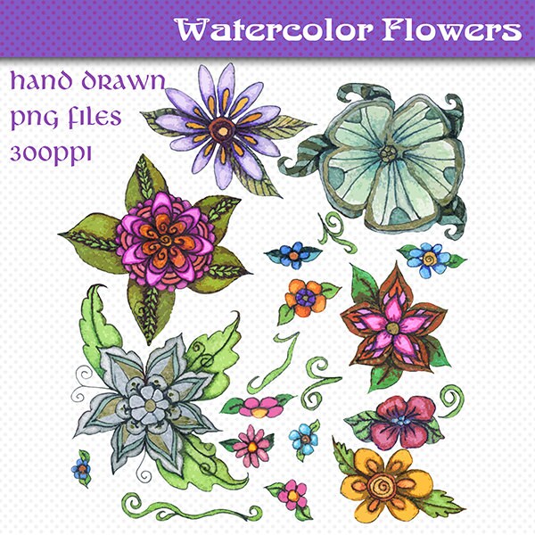 Watercolor Flowers Clip Art Hand Painted Watercolors Art | Etsy