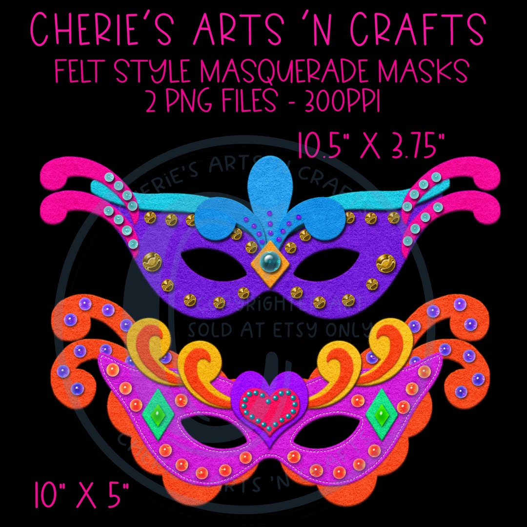 Felt Style Mardi Gras Masks PNG Files Fine for Sublimation Printing ...