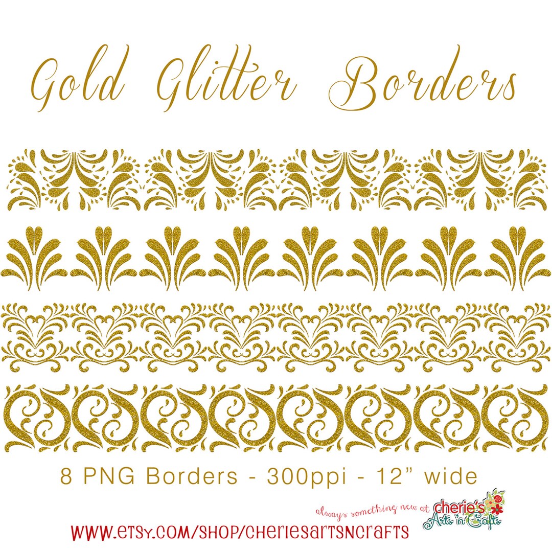 Gold Glitter Borders, Glitter Clip Art, Digital Scrapbooking ...