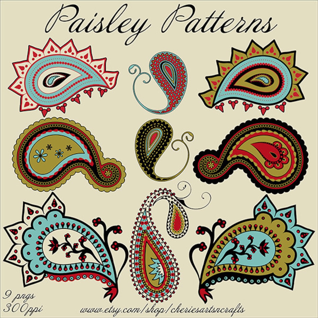 Paisley Patterns, 9 PNG Files, Paisley Graphics, Paisley Clip Art Set ...