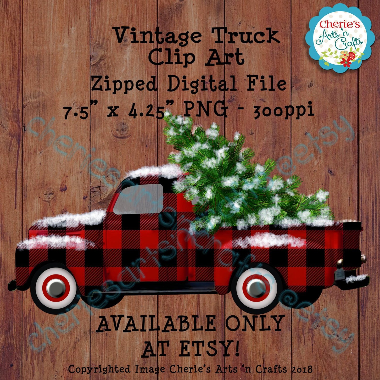 Vintage Green Truck Christmas Tree Snow Clipart Vintage | Etsy