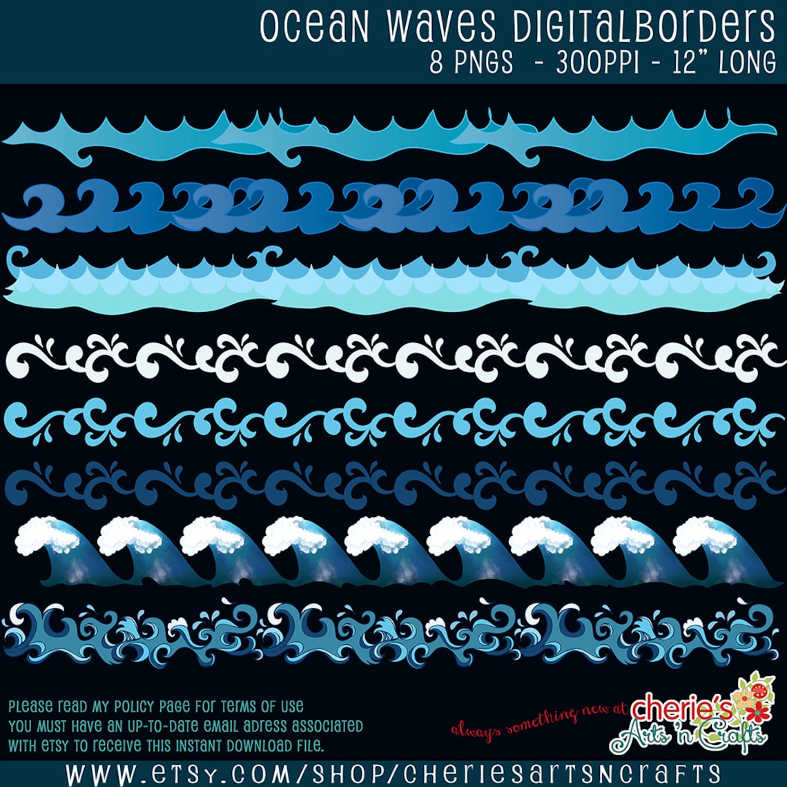 Waves Clip Art Borders Ocean Waves Clip Art Digital | Etsy
