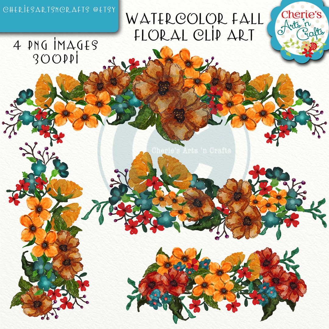 Watercolor Fall Floral Swags Clip Art, Floral Graphics, Digital ...