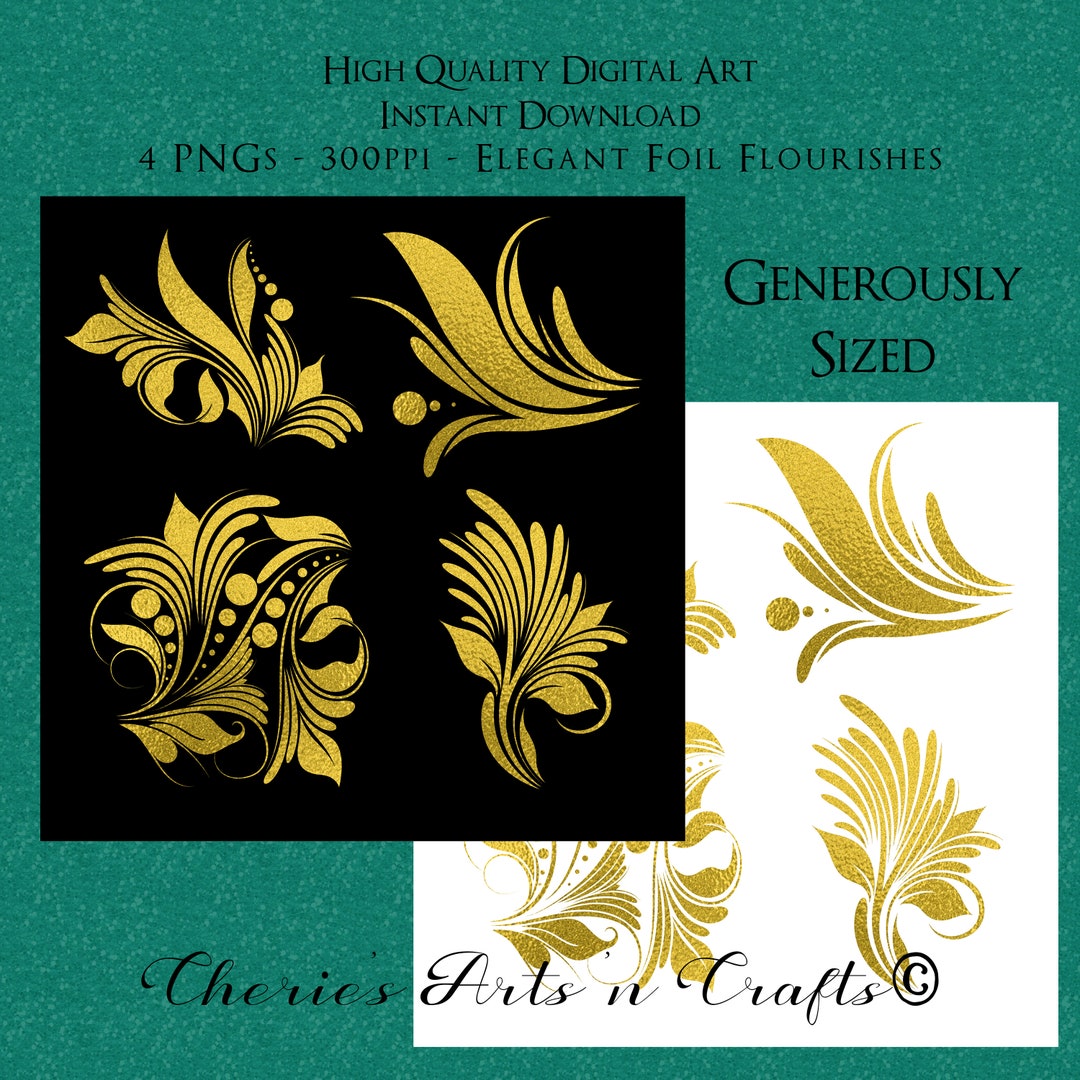 Gold Foil Flourishes Graphics | Elegant Clip Art | Faux Gold Foil ...