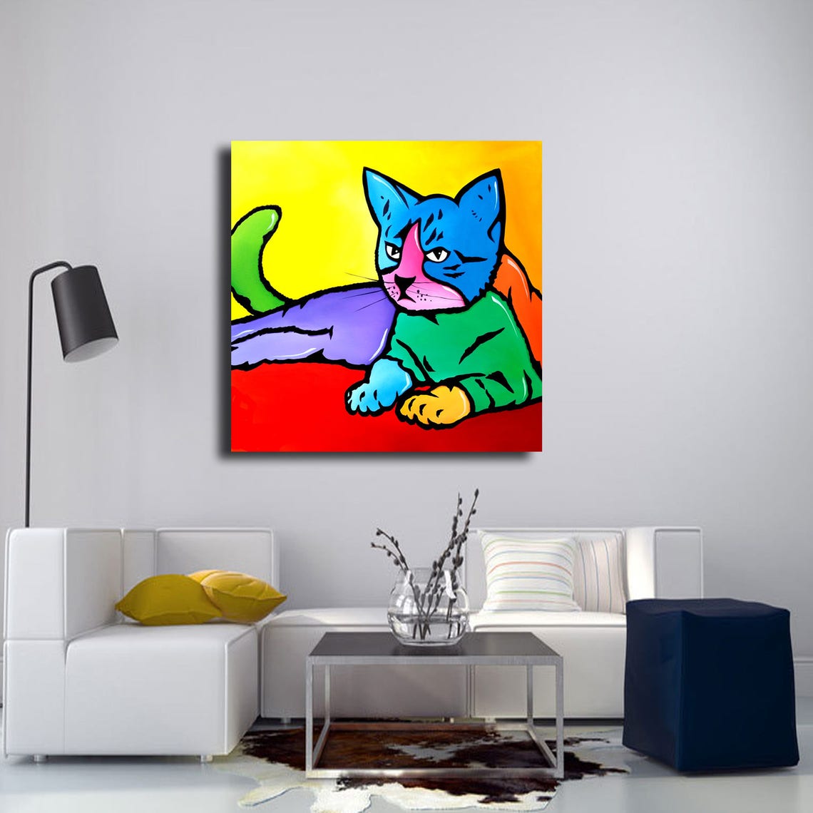 Abstract Cat Canvas Print Original Modern Pop Art Contemporary Painting ...