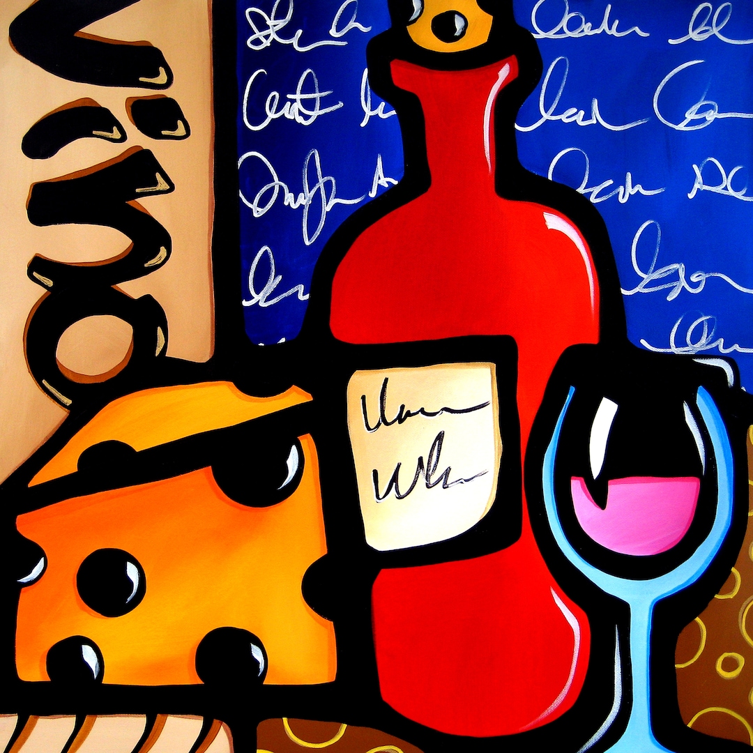 Abstract Painting Modern Pop Art Original Colorful Cubist Wine by ...