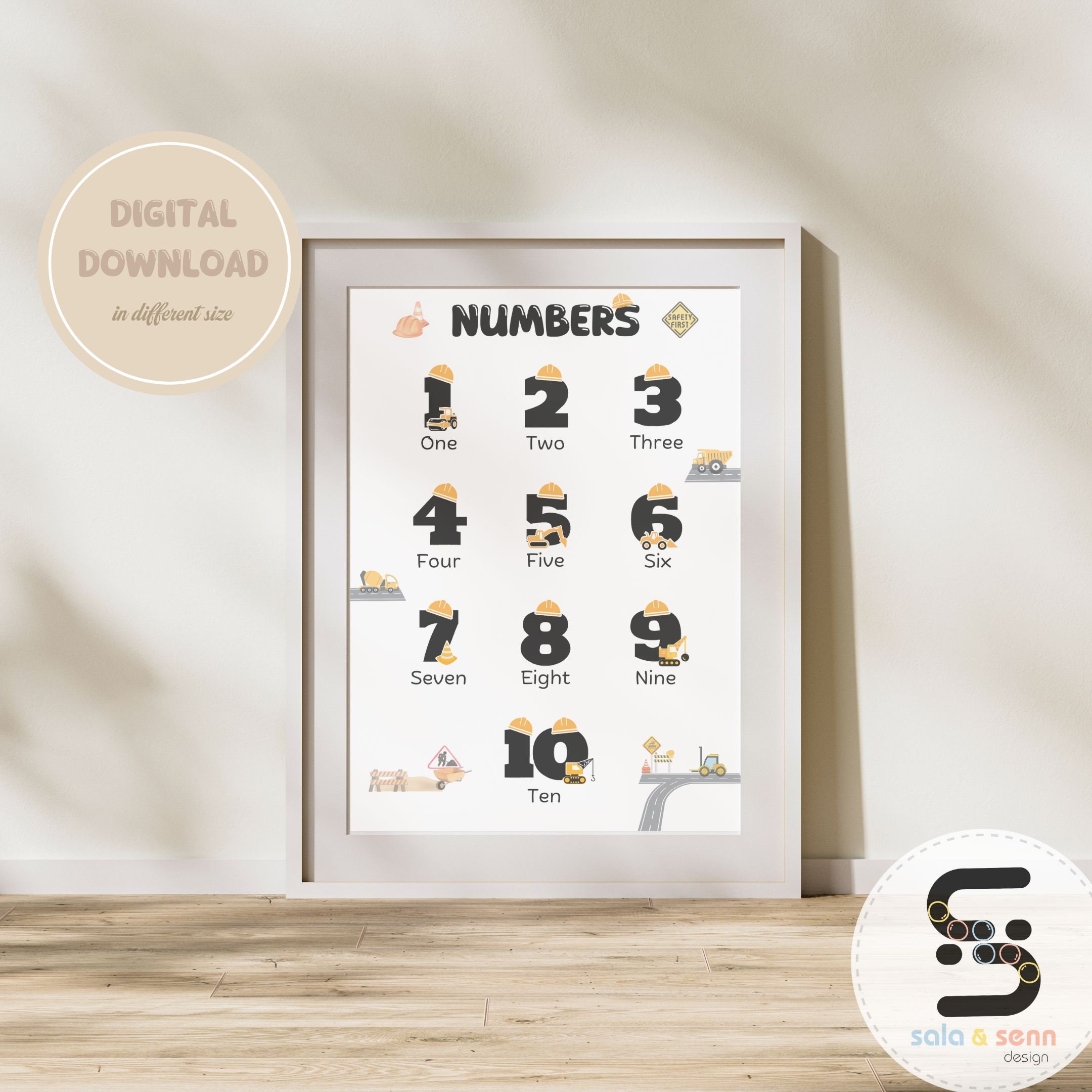 Numbers Construction Poster, Printable Educational Poster, Wall Art ...