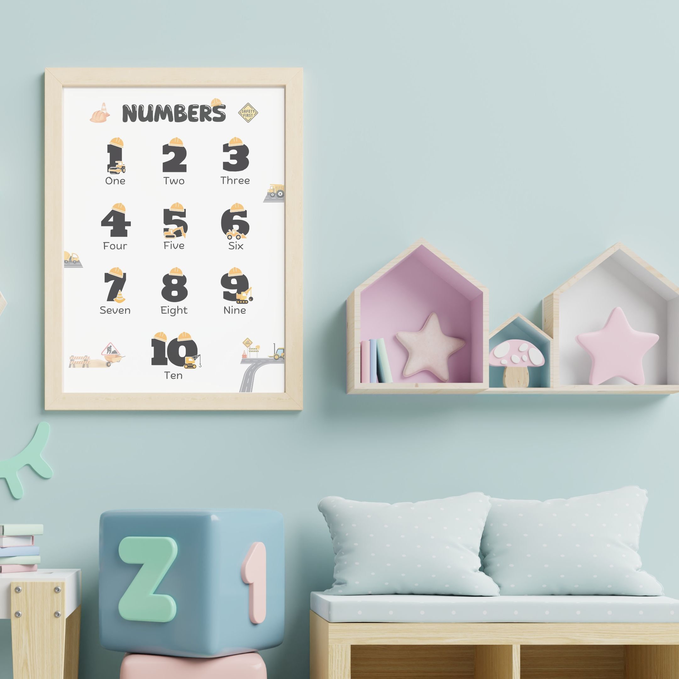 Numbers Construction Poster, Printable Educational Poster, Wall Art ...
