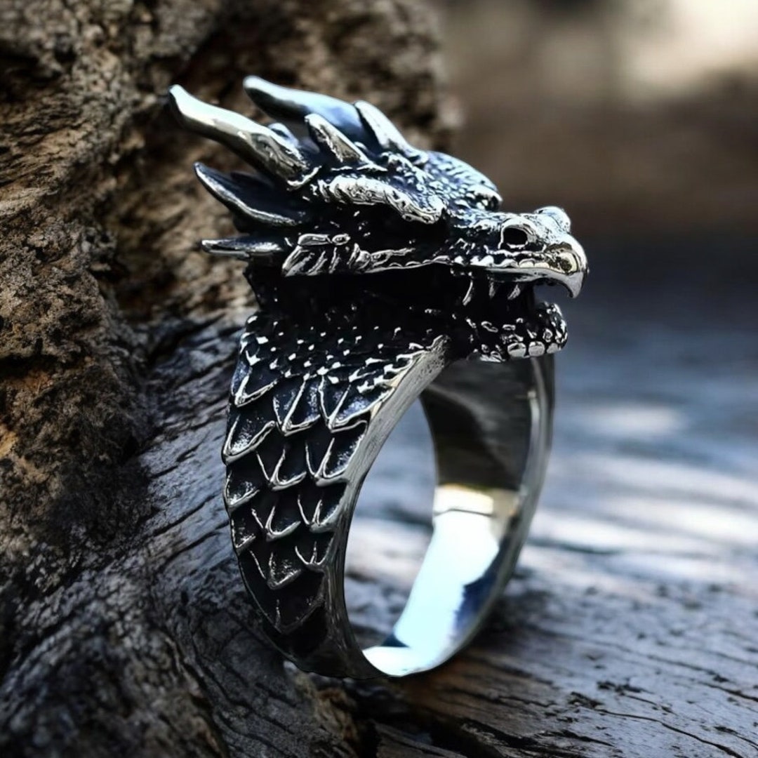 Dragon Skull Ring Dragon Skull Handmade Ring Design Stainless Steel Dragon Skull / Gift for Him ...