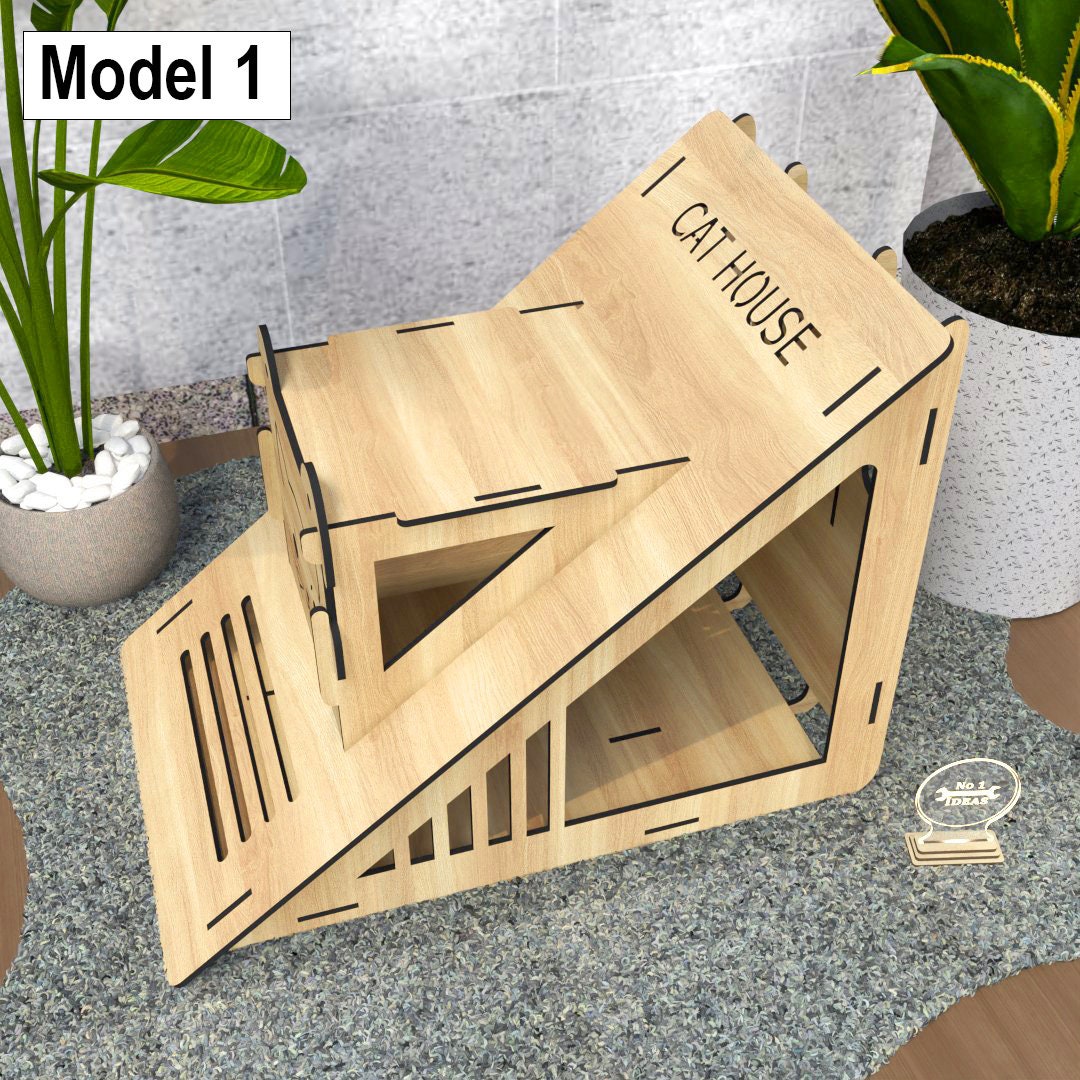 3 versiones de Cozy Triangle Cat House DXF, Cat House SVG, Regalos para ...