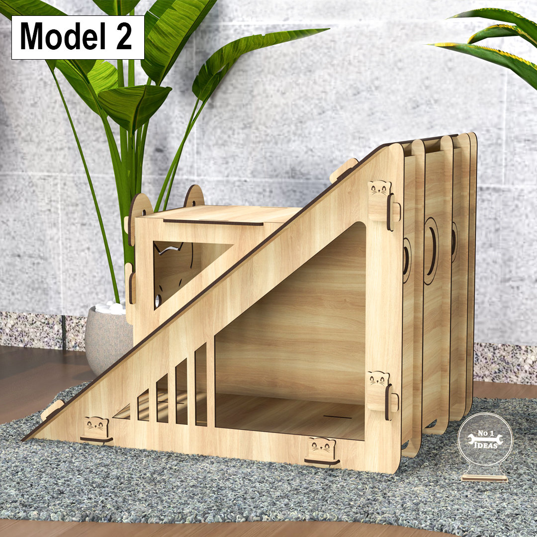 3 Versions of Cozy Triangle Cat House DXF, Cat House SVG, Gifts for ...