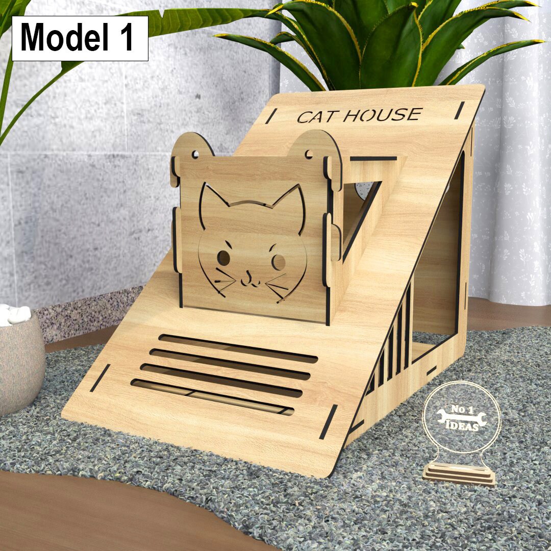 3 Versions of Cozy Triangle Cat House DXF, Cat House SVG, Gifts for ...