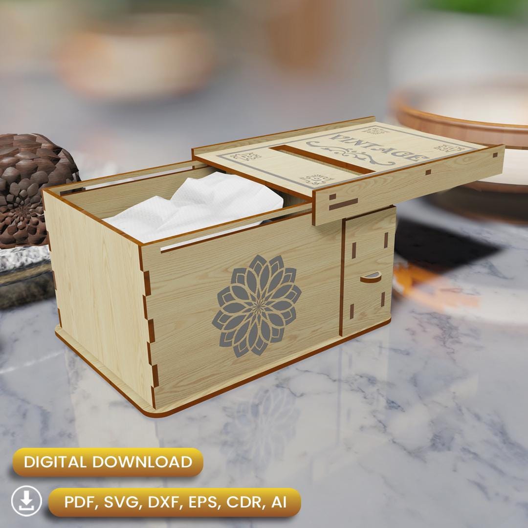 Vintage Wooden Tissue Box Laser Cut, Dxf Tissue Holder, Glowforge ...