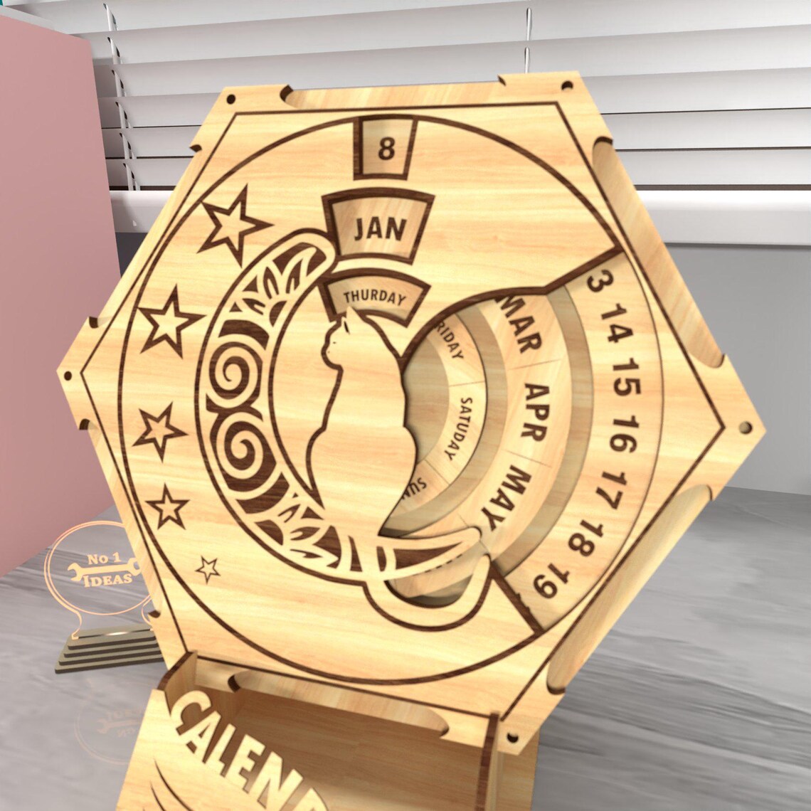 Wood Hexagon Cat Desk Calendar, Laser Cut Office Decor (digital ...